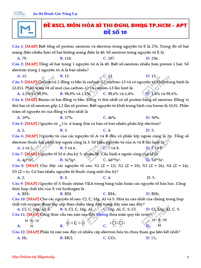 Đề Số 10 - 10 Đề Hóa Apt 2025 | PDF