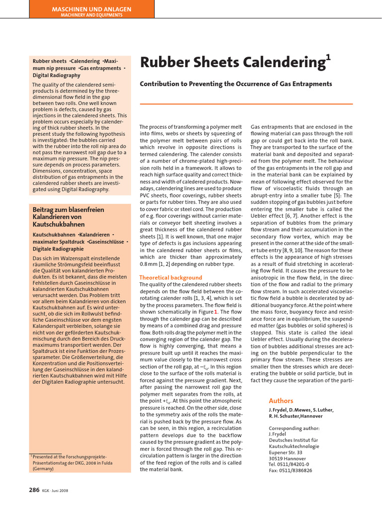 Rubber Sheets Calendering: Contribution To Preventing The Occurrence of ...