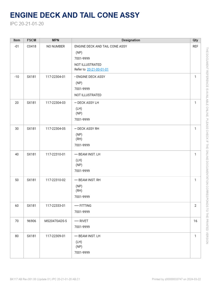 BK117 Ab 001.00.01 - Ipc 20-21-01-20 - Engine Deck and Tail Cone Assy | PDF