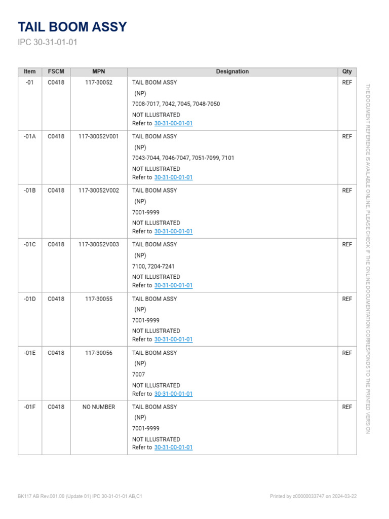 BK117 Ab 001.00.01 - Ipc 30-31-01-01 - Tail Boom Assy | PDF