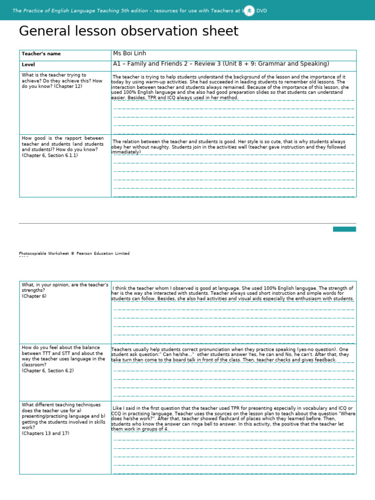 Class Observation 1 | PDF