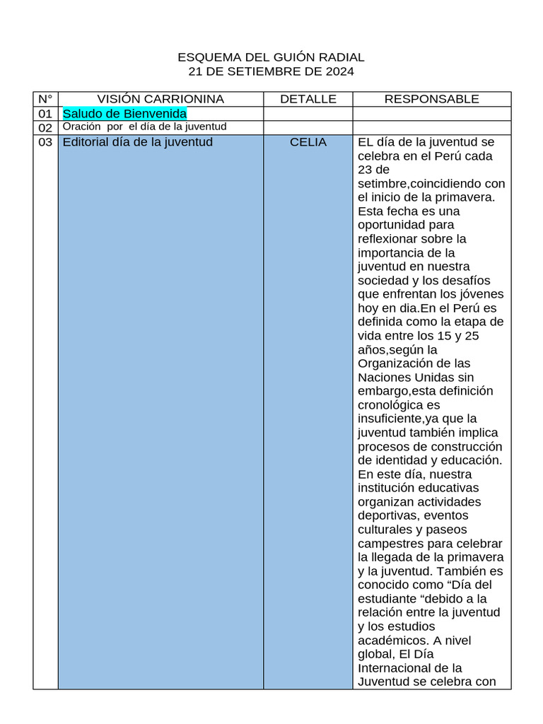 Esquema Del Guión Radial 21 de Setiembre | PDF