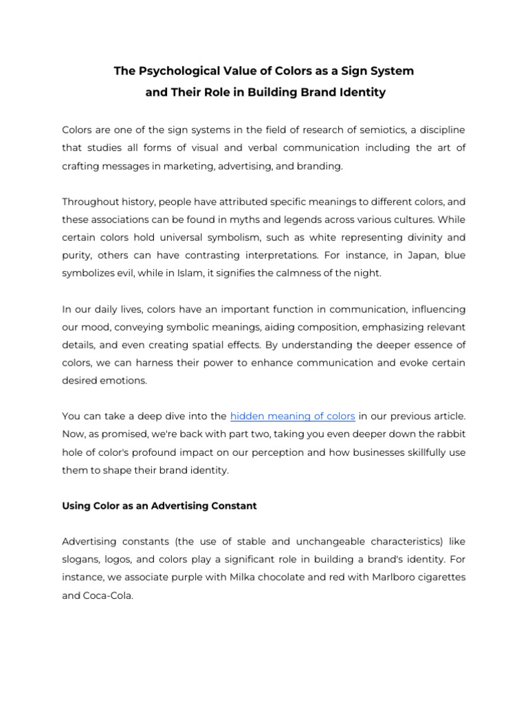 The Psychological Value of Colors As A Sign System and Their Role in ...