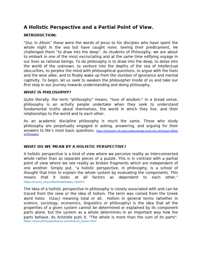 Module 1 A Holistic Perspective and A Partial Point of View | PDF