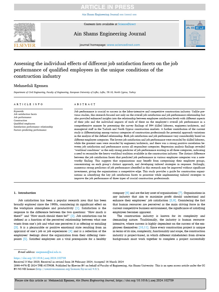 Assessing The Individual Effects of Different Job Satisfaction Facets ...