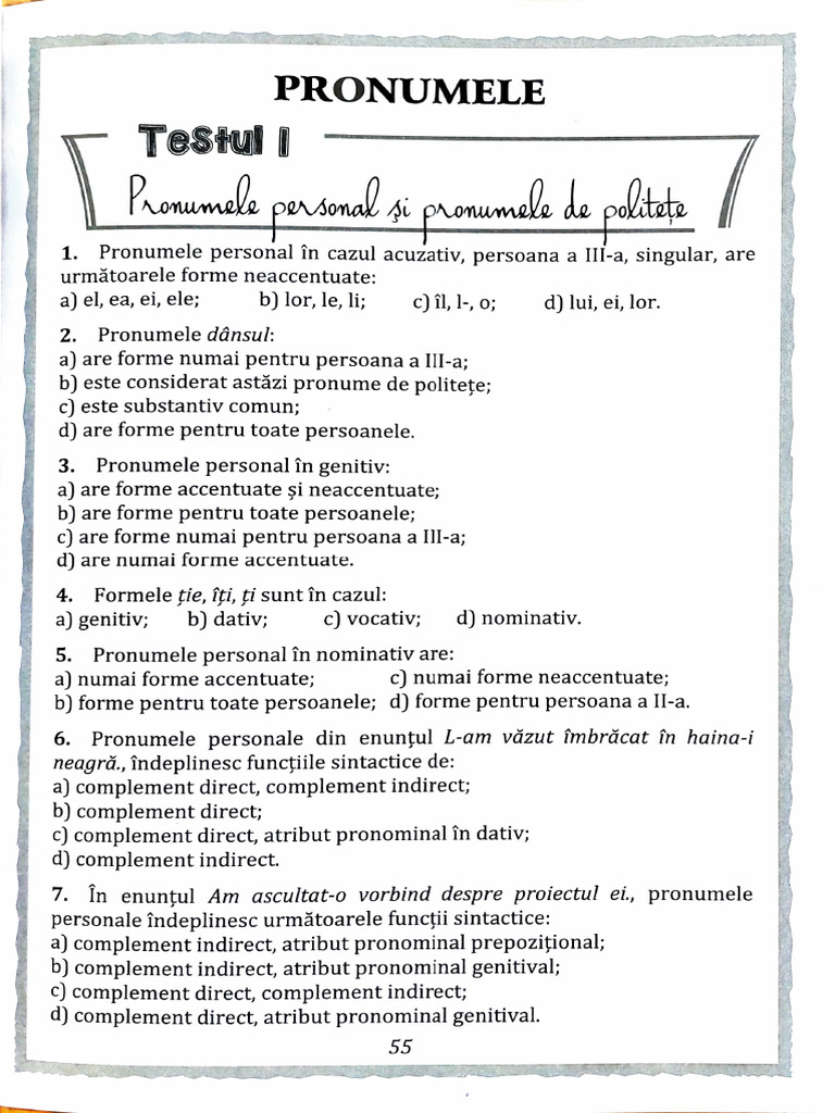 Pronumele Clasa 7 | PDF