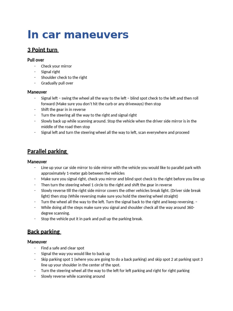 In Car Maneuvers | PDF