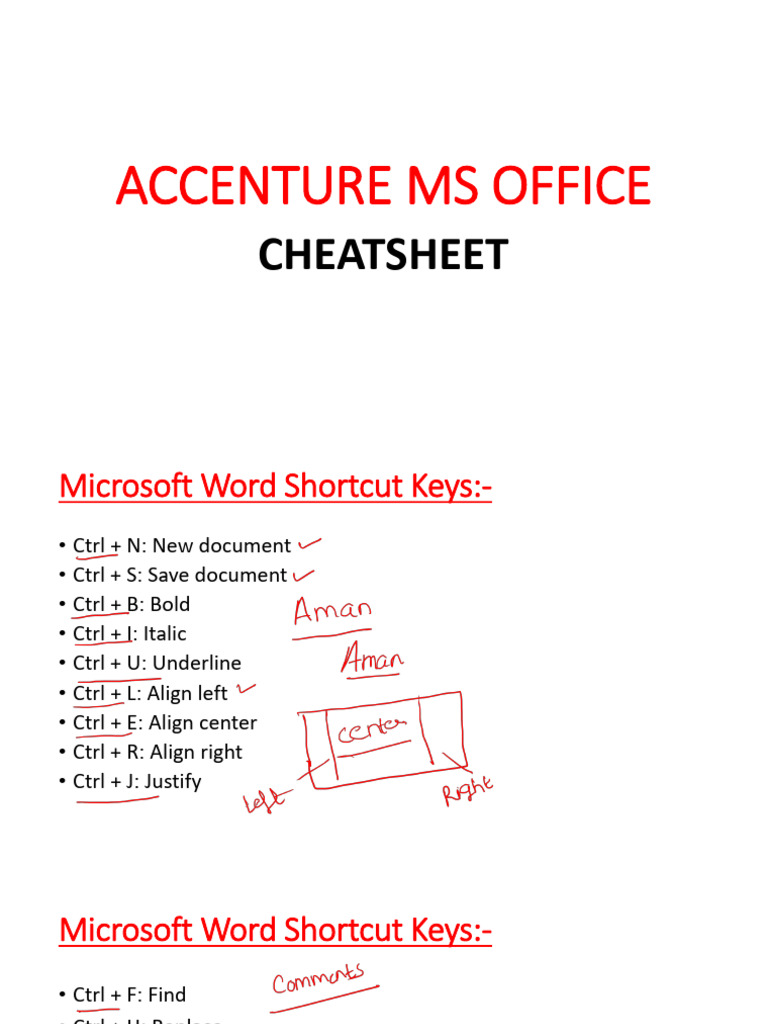 Accenture Ms Office Cheatsheet | PDF