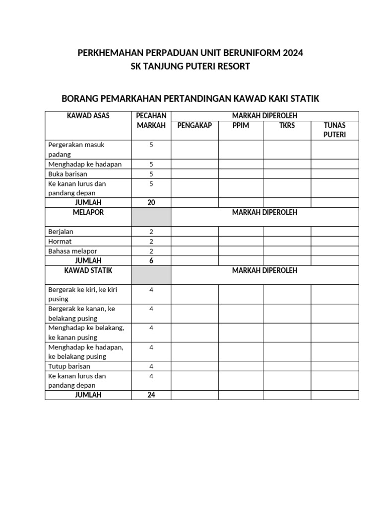 BORANG PEMARKAHAN PENTANDINGAN KAWAD KAKI STATIK | PDF