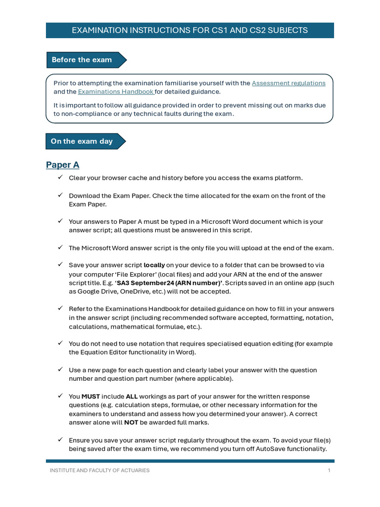 Exam Instructions CS1 CS2 | PDF