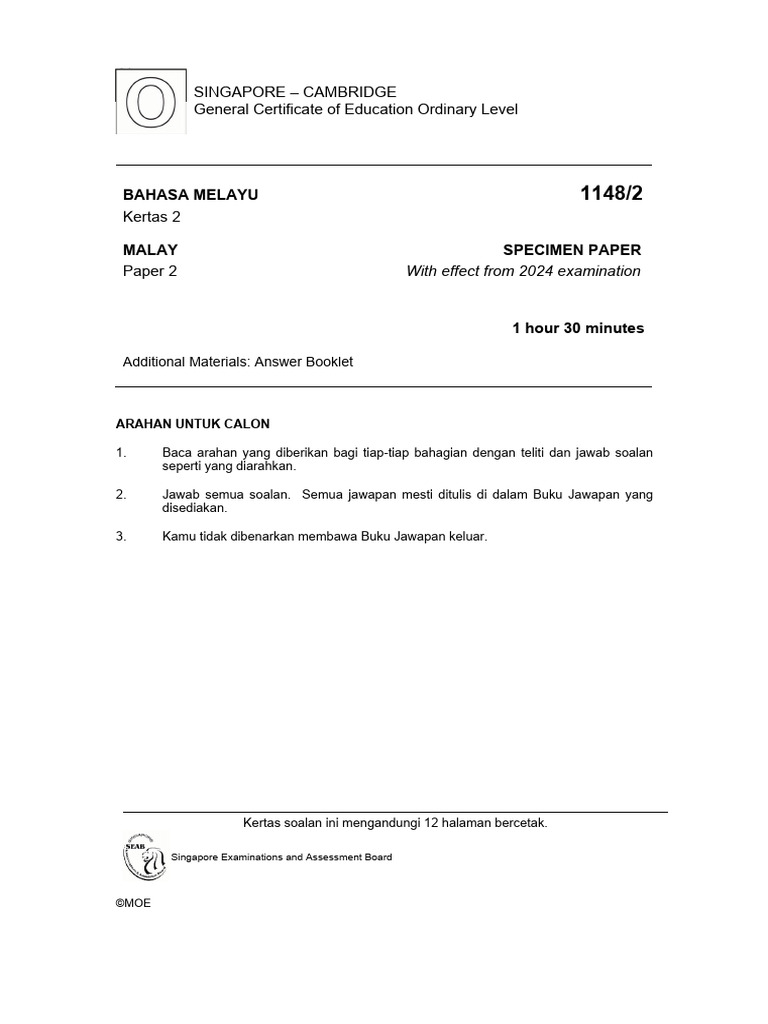 Specimen Malay Paper 2 | PDF