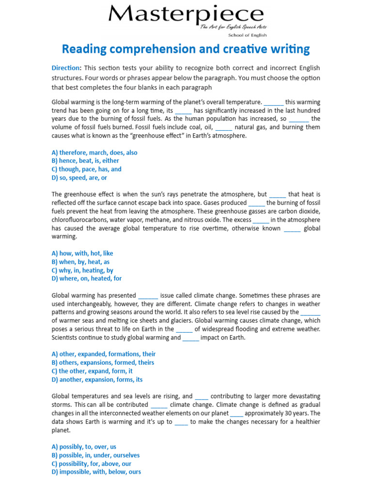 Reading Comprehension and Creative Writing 7 | PDF | Climate Change ...