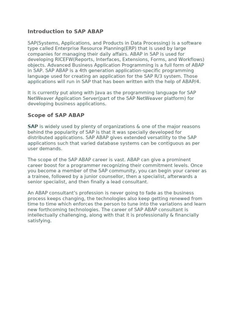 Introduction to SAP ABAP_4 | PDF