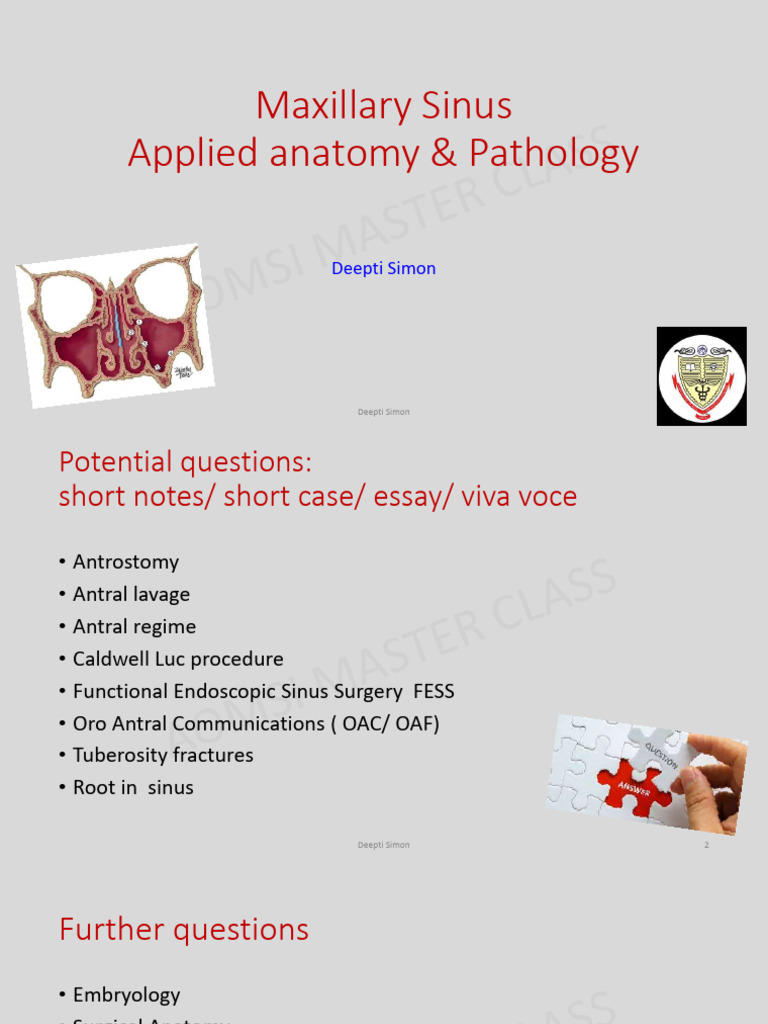 Maxillary Sinus - Applied Anatomy and Pathology - Deepthi Simon | PDF