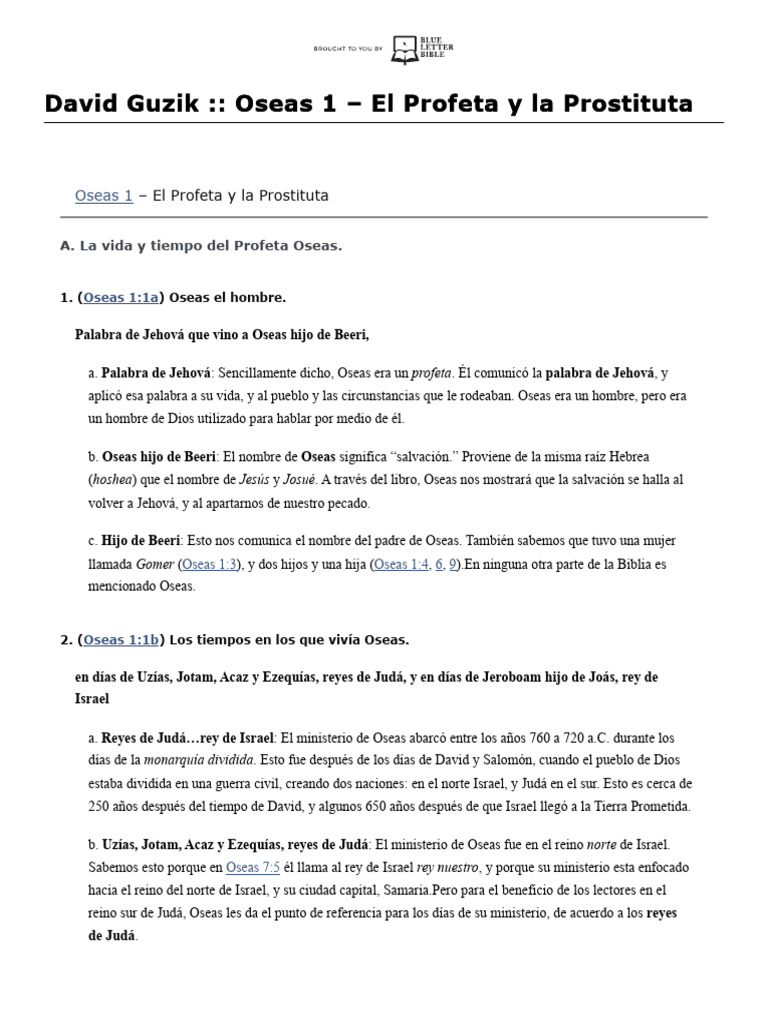 Oseas 1 - El Profeta y La Prostituta by David Guzik | PDF