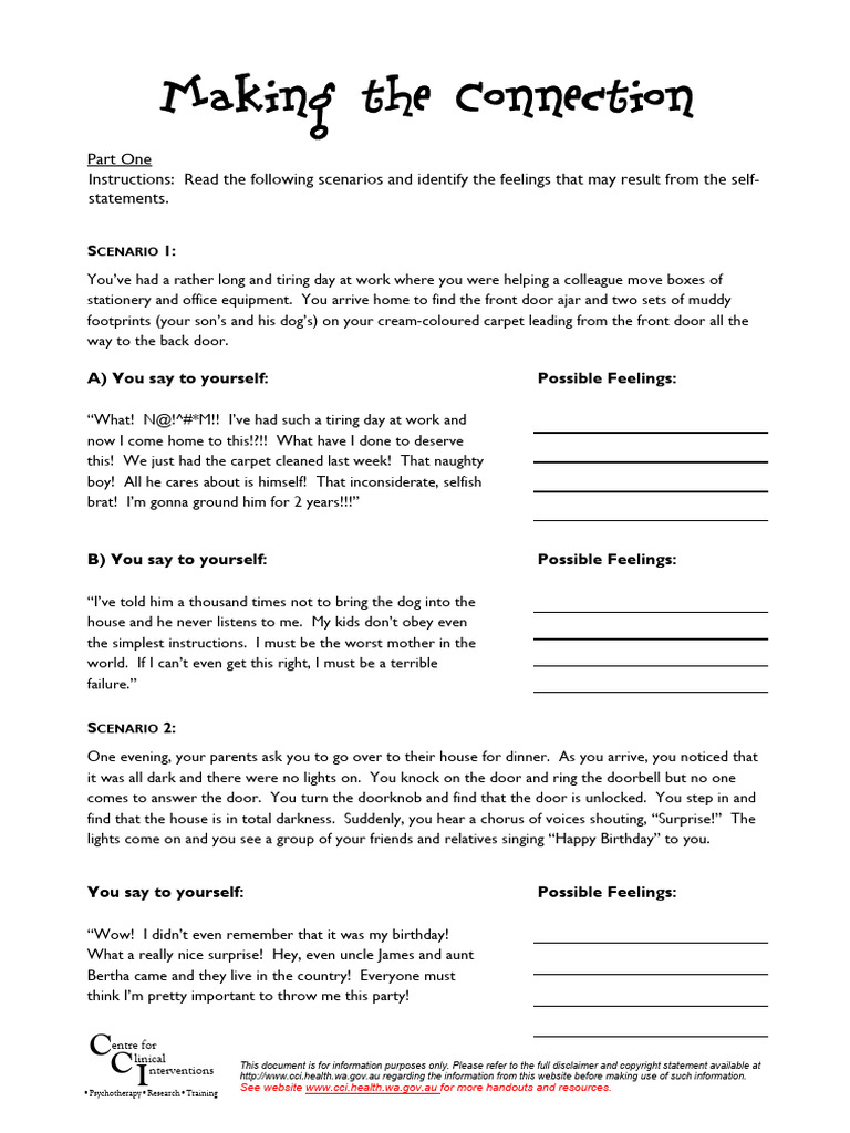 Depression Worksheet - 05 - Making The Thought Feeling Connection | PDF