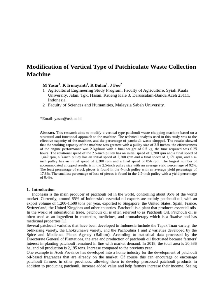 Paper Modification of Vertical Type of Patchiculate Waste Collection ...