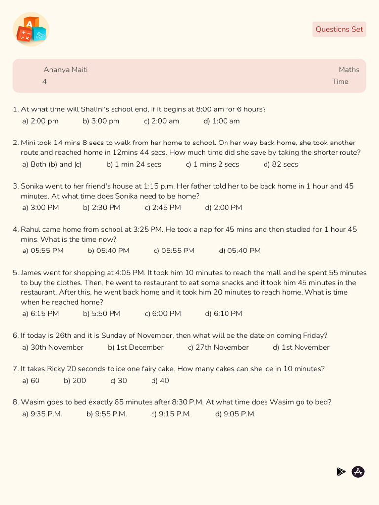 Class4 Math Time 8 50 PM | PDF