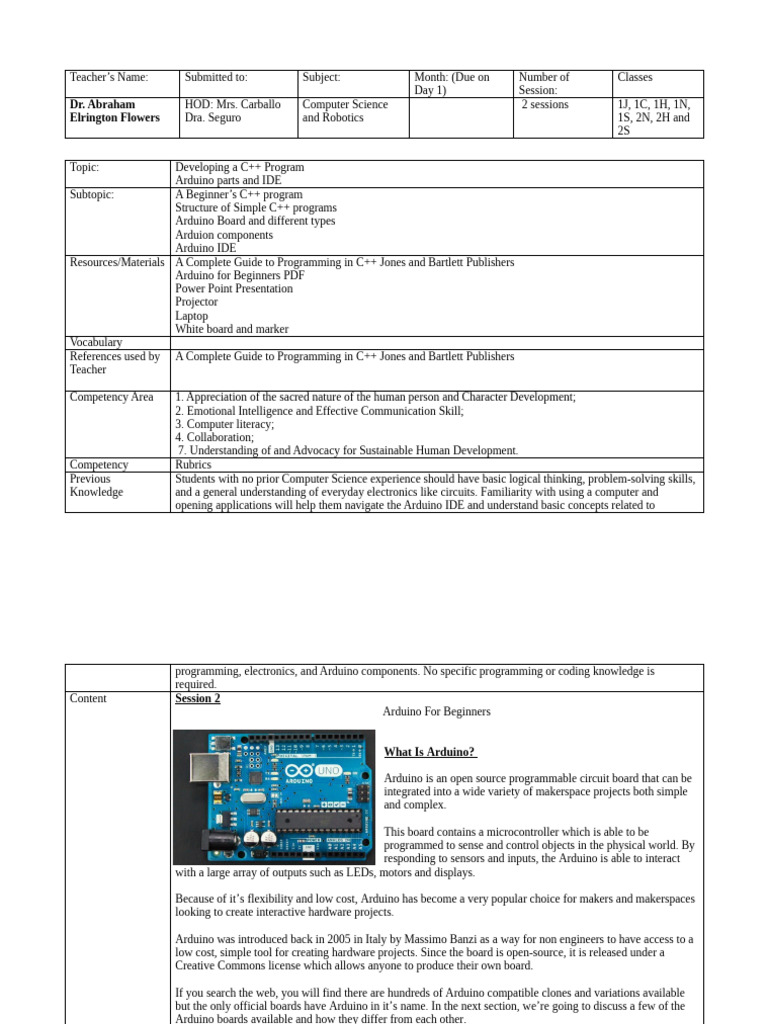 Lesson Plan 1 Cylcle 1 Computer Science | PDF | Computer Program | Computers