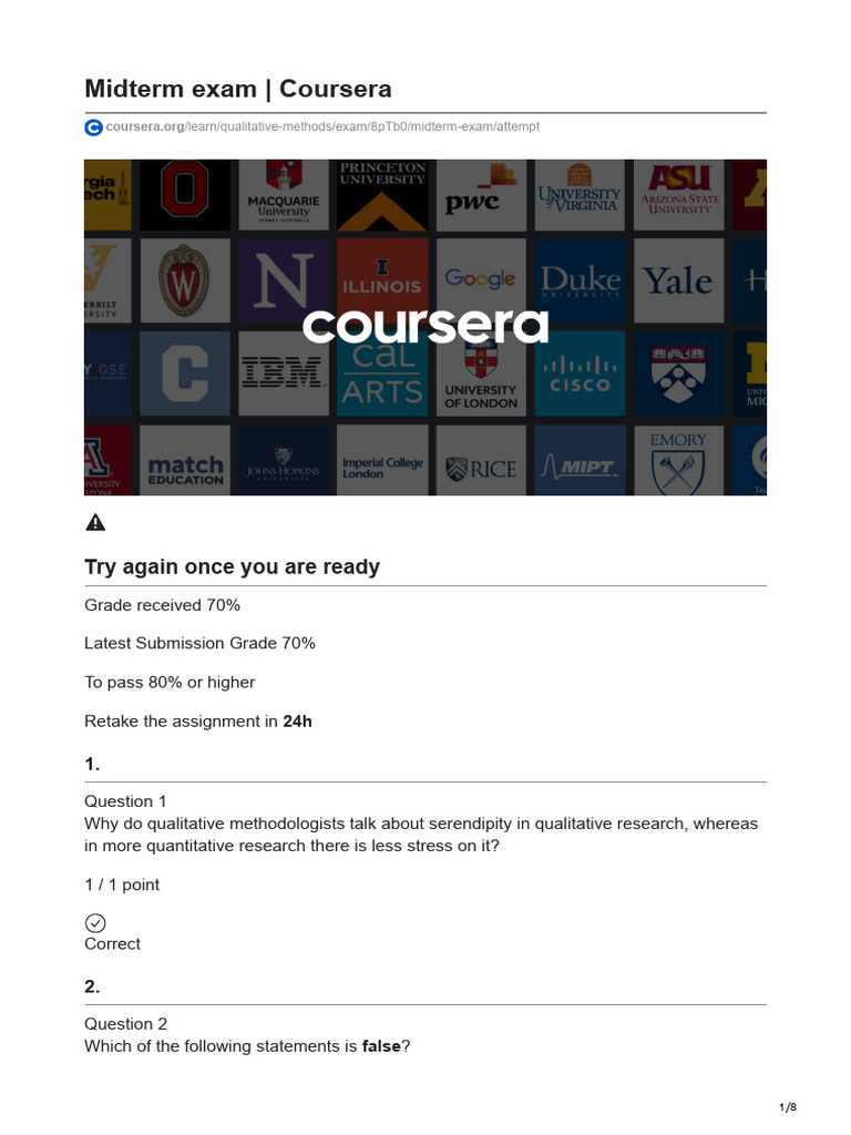 Midterm Exam Coursera | PDF | Qualitative Research | Career & Growth
