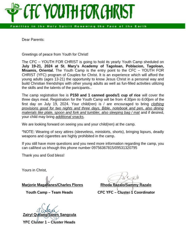 Youth Camp Invitation for Parents | PDF | Wellness