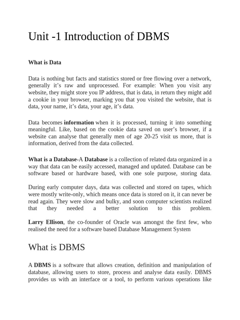 Dbms Unit-I Notes | PDF