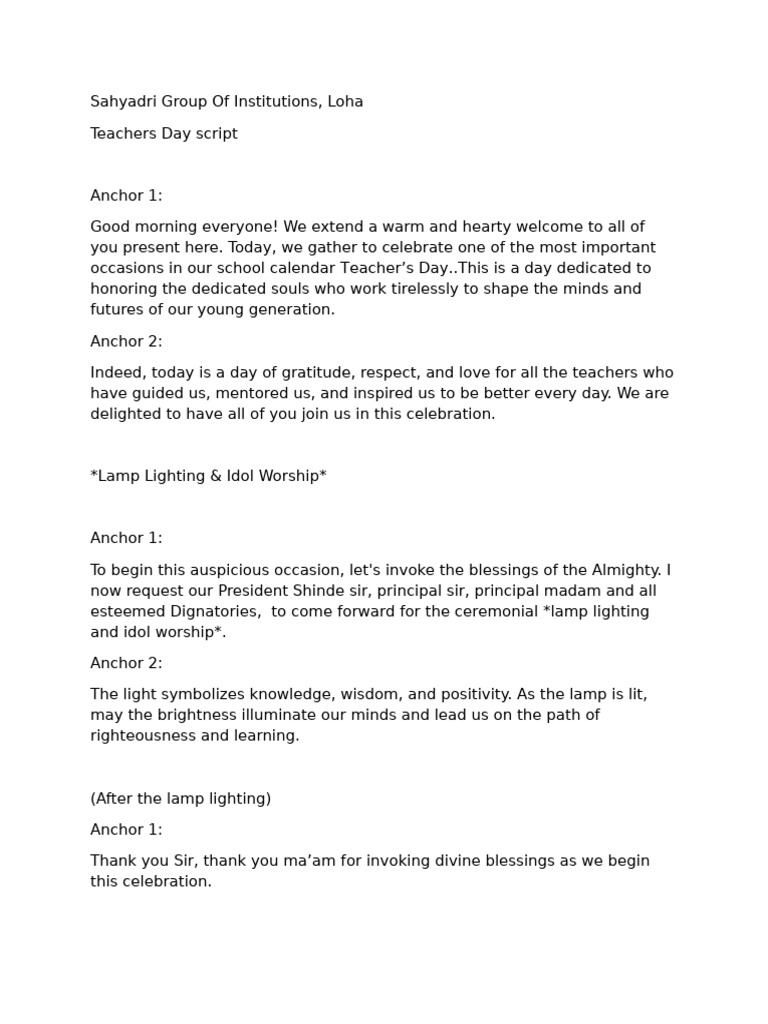 Teachers' Day Anchoring Script | PDF | Gratitude