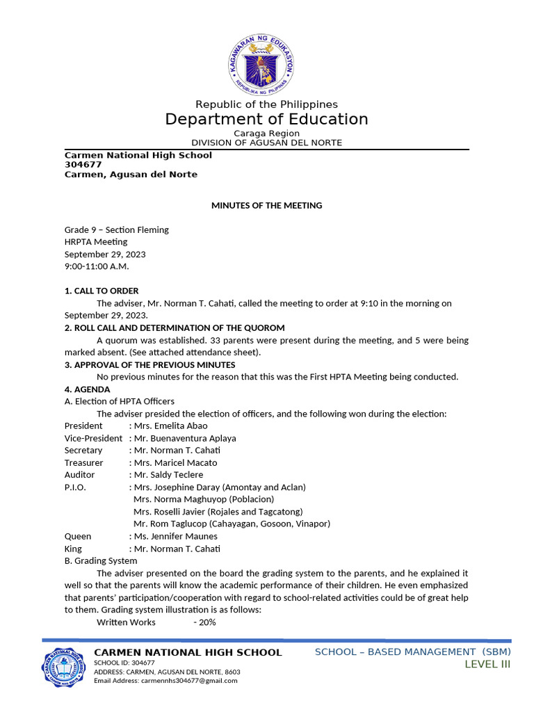 Sample Minutes of Meeting | PDF