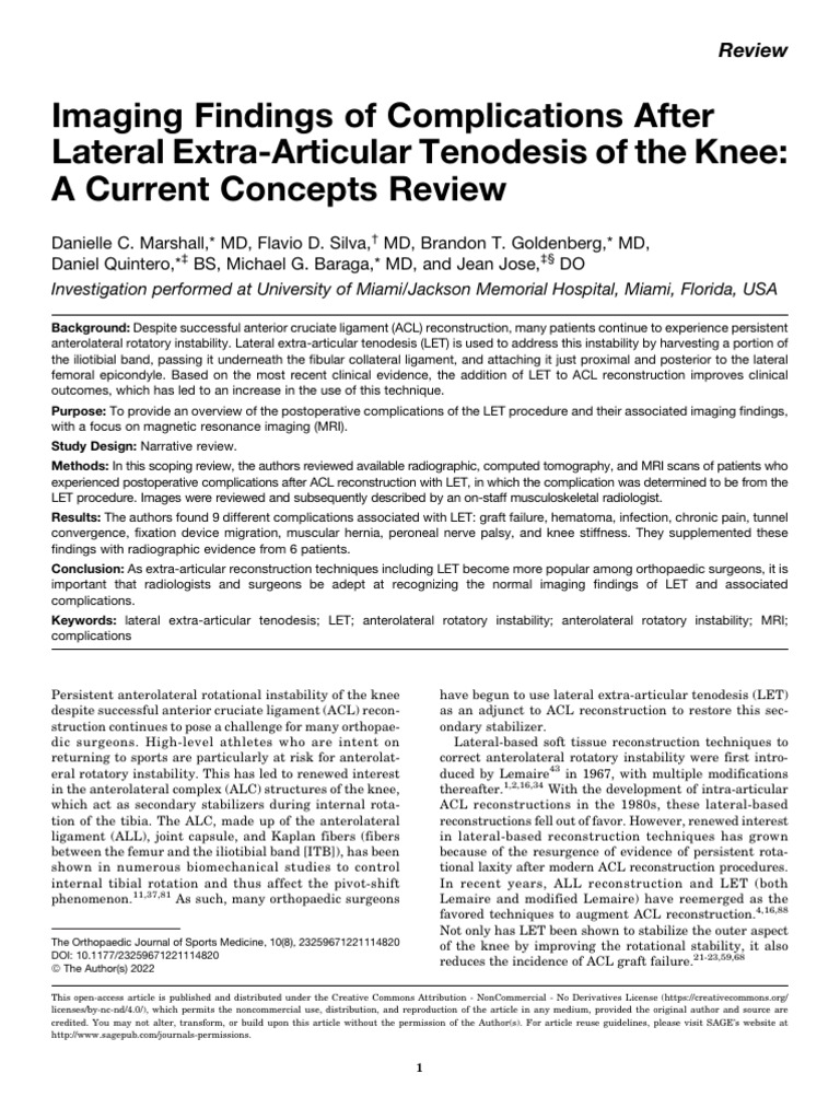 Imaging Findings of Complications After Lateral Extra-Articular ...