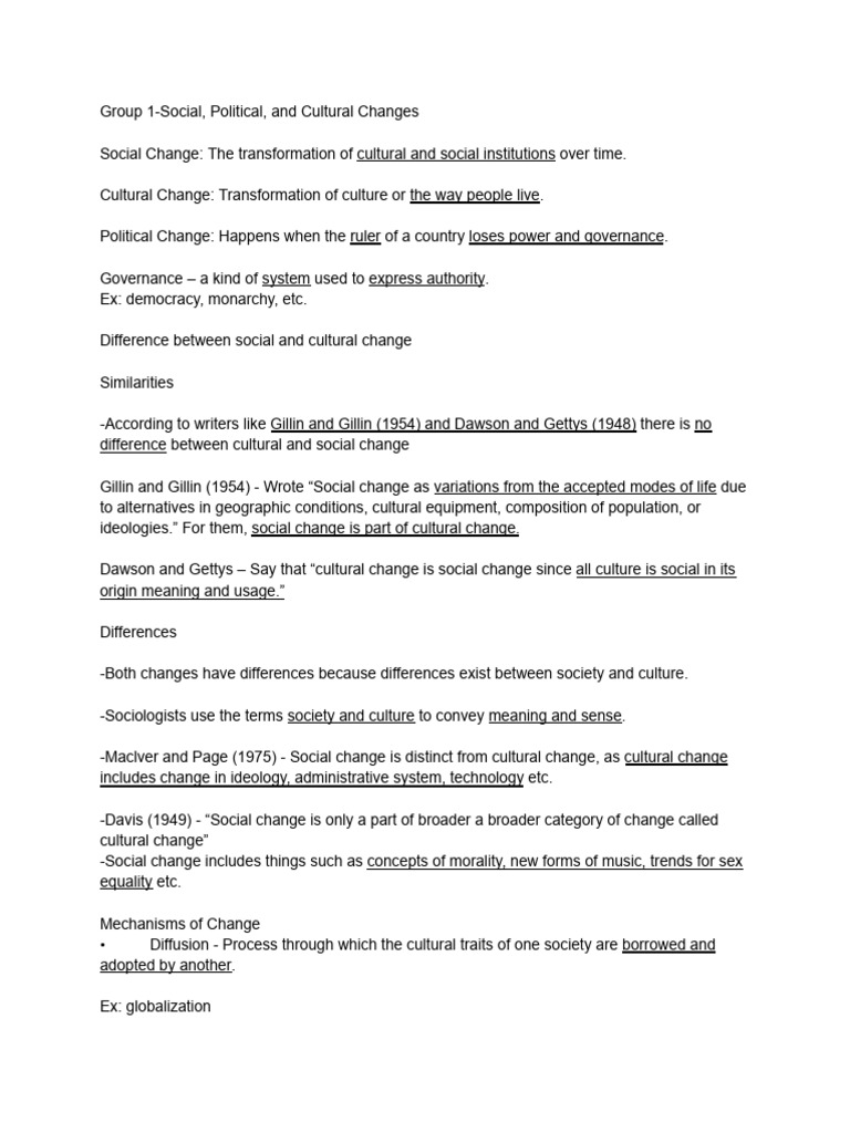Group 1 Social Political and Cultural Changes | PDF | Ideologies | History