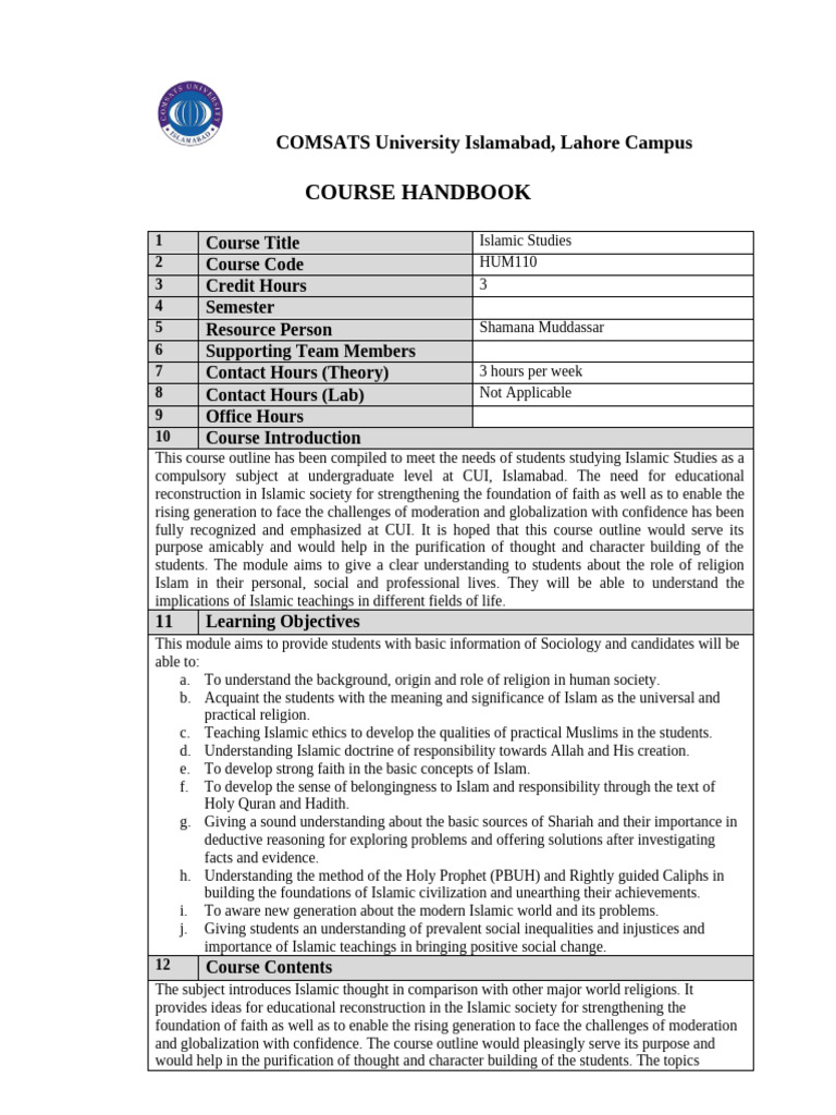HUM 110-Islamic Studies - COURSE - HANDBOOK - New 2023 | PDF