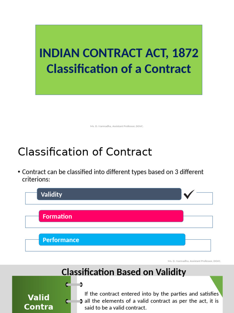 C.classification of Contract - Based On Validity | PDF