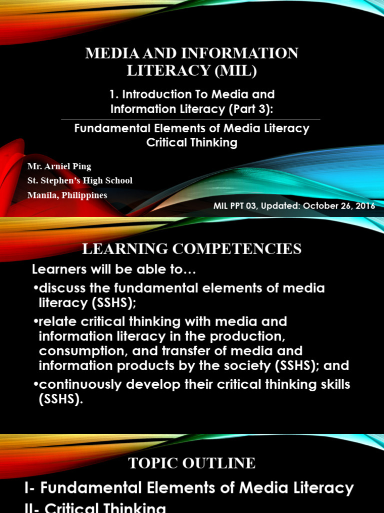 Introduction To MIL (Part 3) - Elements of Media Literacy and Critical ...