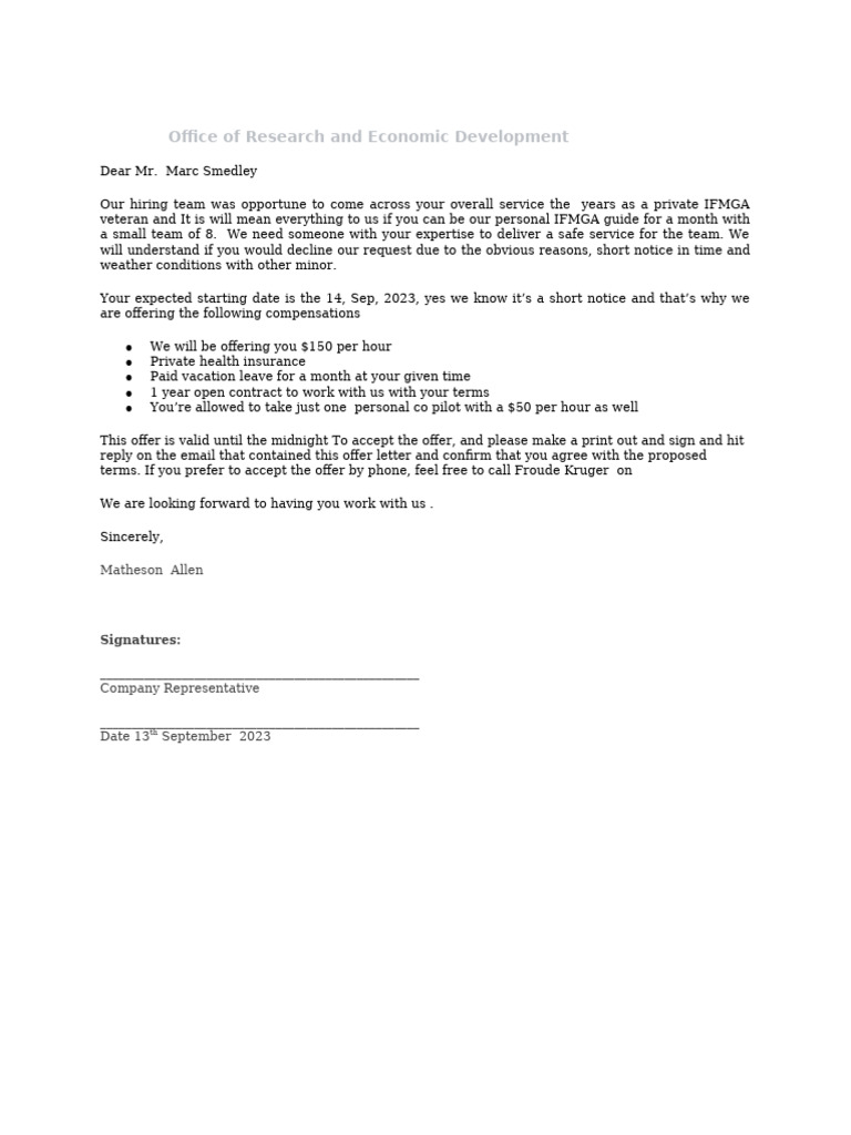 Offer Letter Sample | PDF | Career & Growth | Business