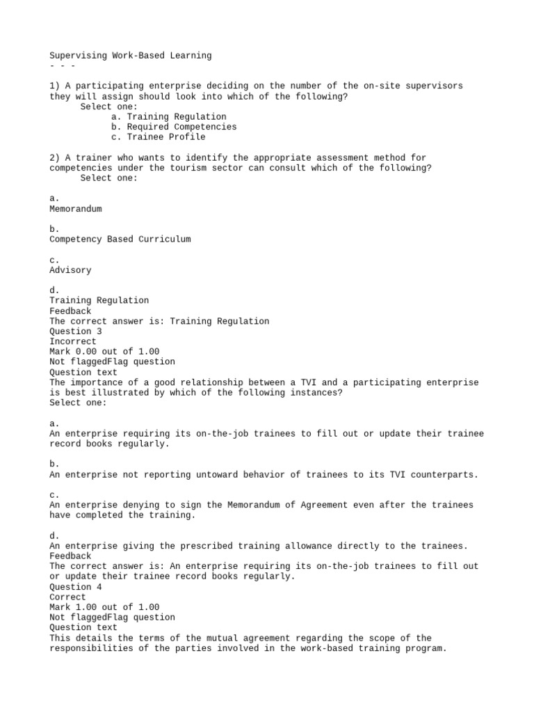 SupervisingWorkBasedLearning Questions 3 | PDF