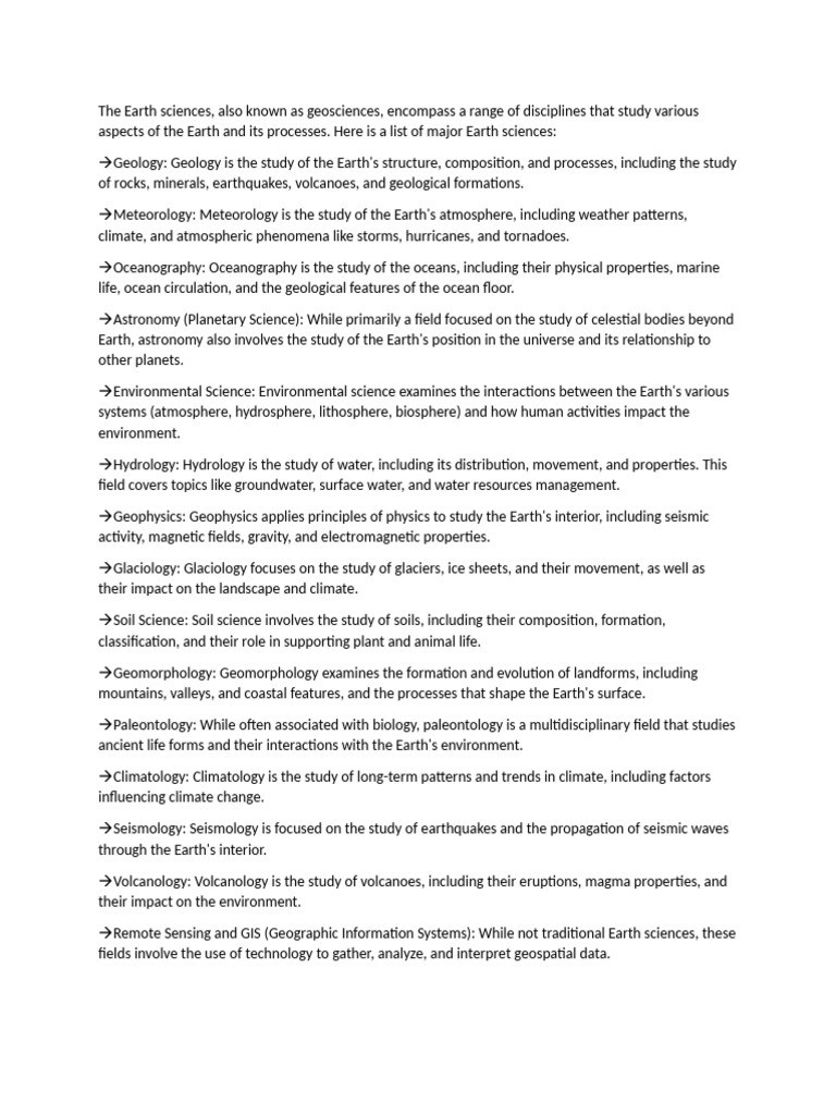 Description of Different types of Earth Sciences | PDF