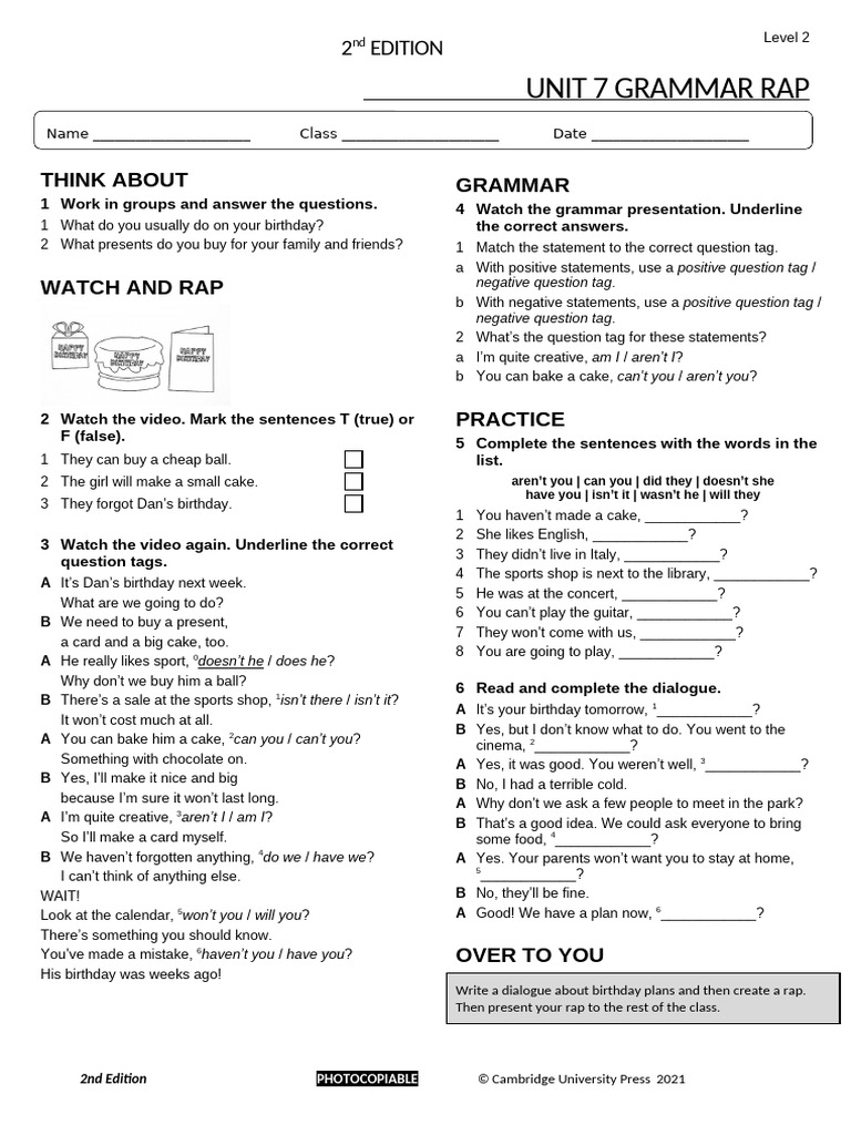 Thk2e BrE L2 Grammar Rap Unit 7 | PDF