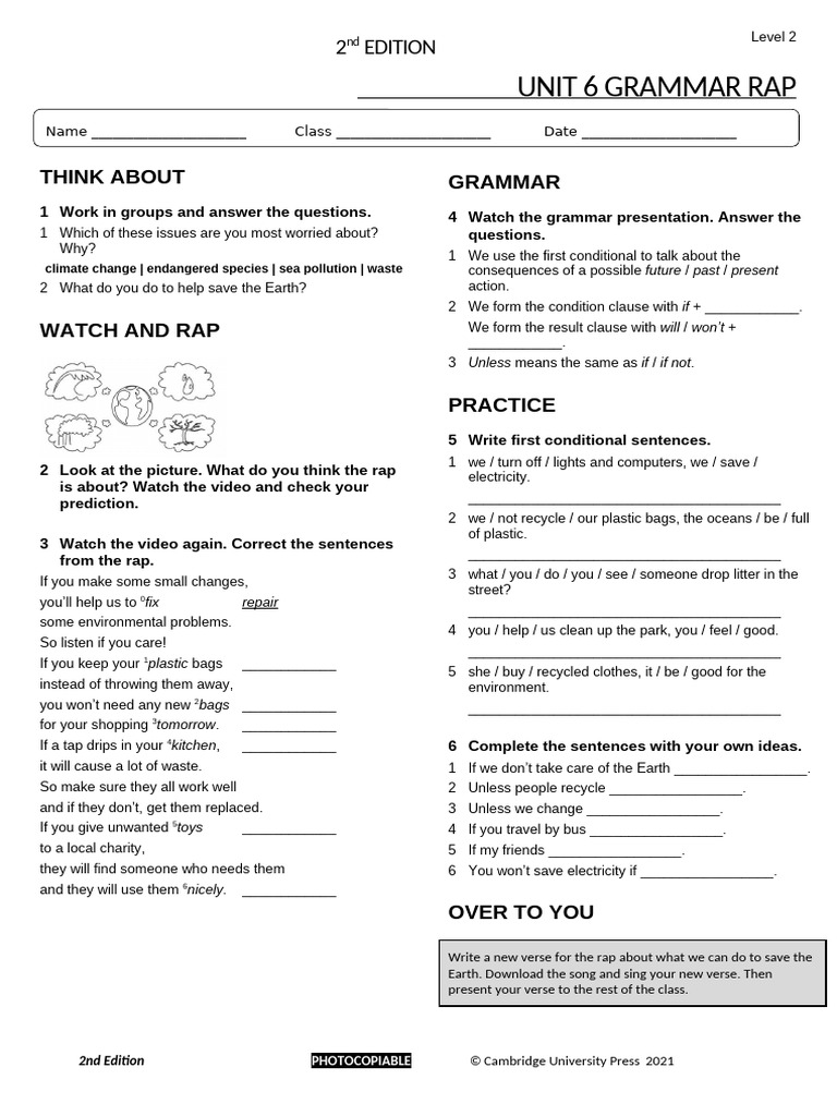 Thk2e BrE L2 Grammar Rap Unit 6 | PDF