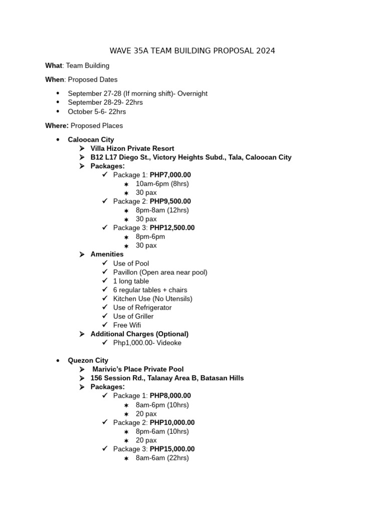 Team Building Proposal - Wave 35A | PDF | Domestic Implements | Home