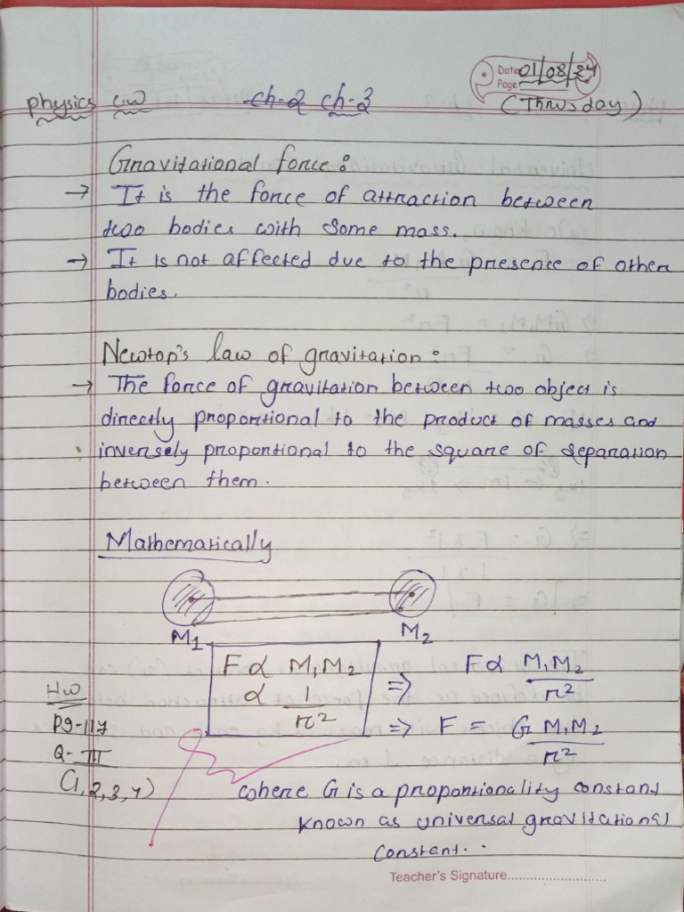 CH - 3 Gravitation Physics Classwork | PDF