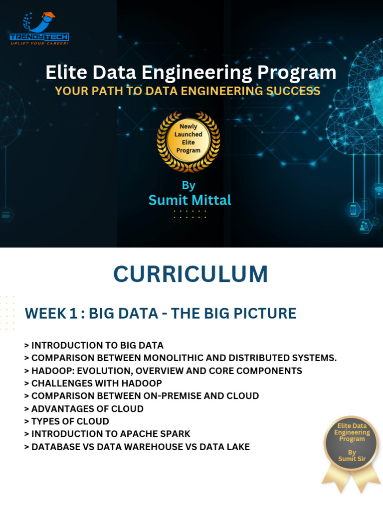 Curriculum of Elite Data Engineering Program by Sumit Sir | PDF