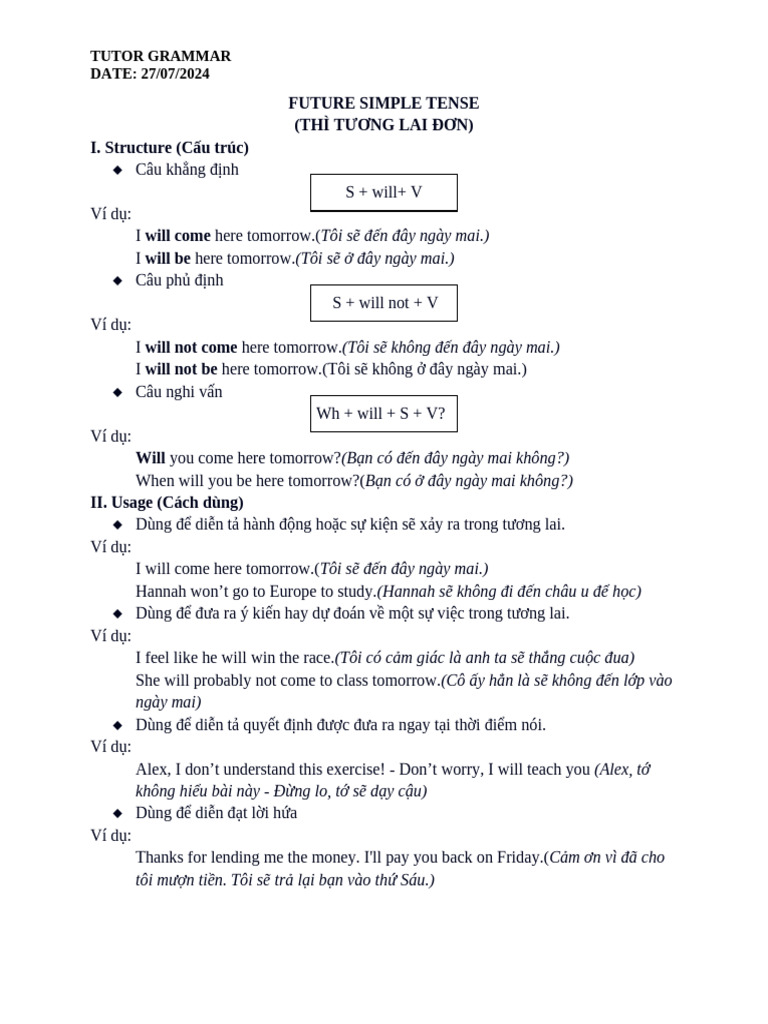 Future Simple Tense | PDF