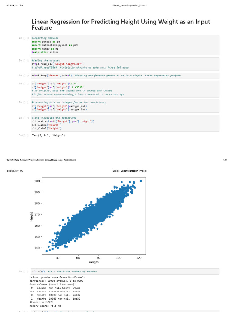 Predict Height Using Weight | PDF