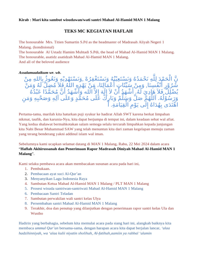 TEKS MC Haflah 2023 (1) (Autosaved) (1) - 1 | PDF