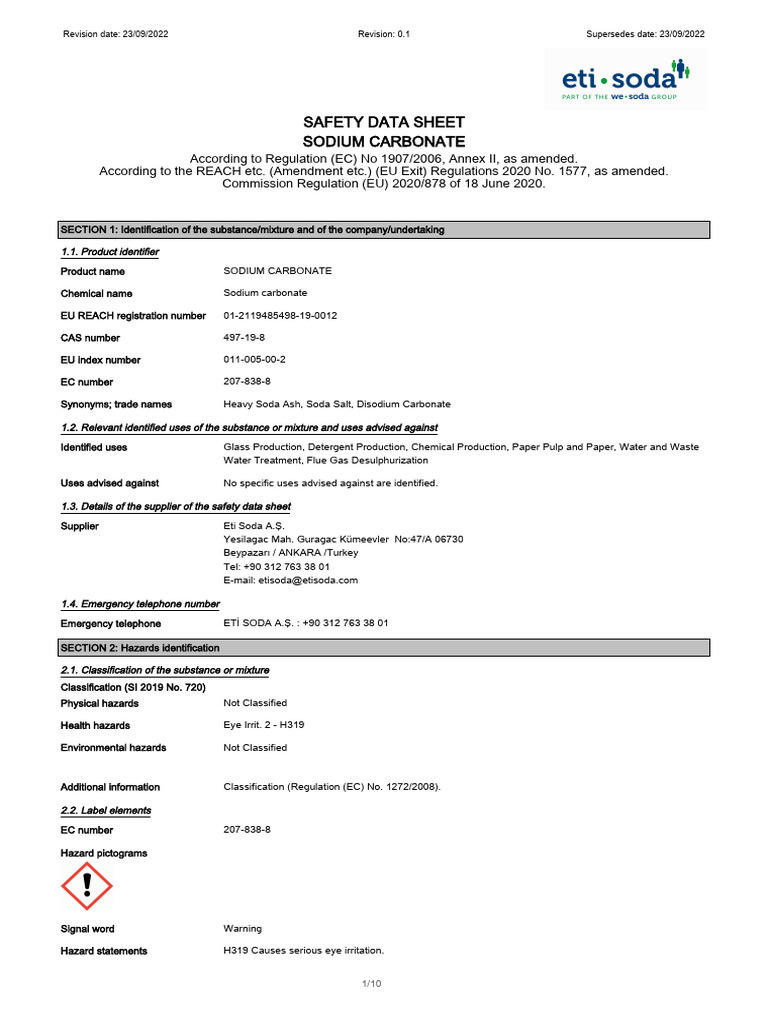 SODIUM-CARBONATE SDS EN-EtiSoda | PDF