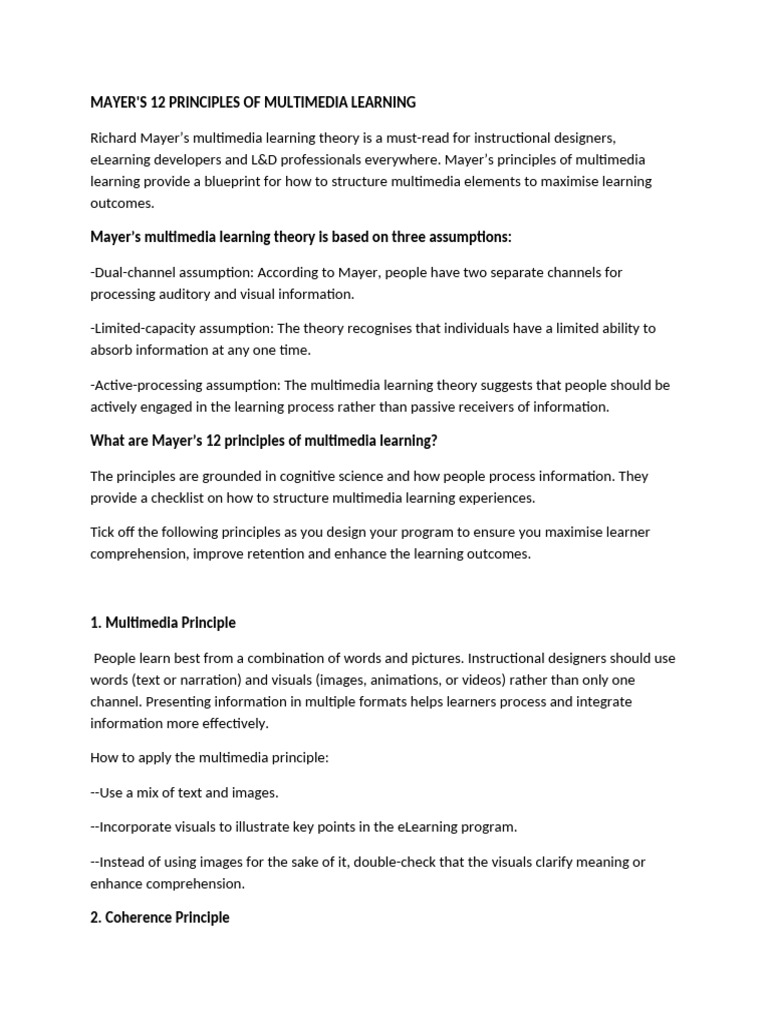 MAYERS 12 Principles of Multi Lrning | PDF