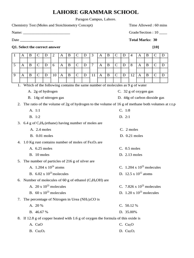 Moles Test | PDF