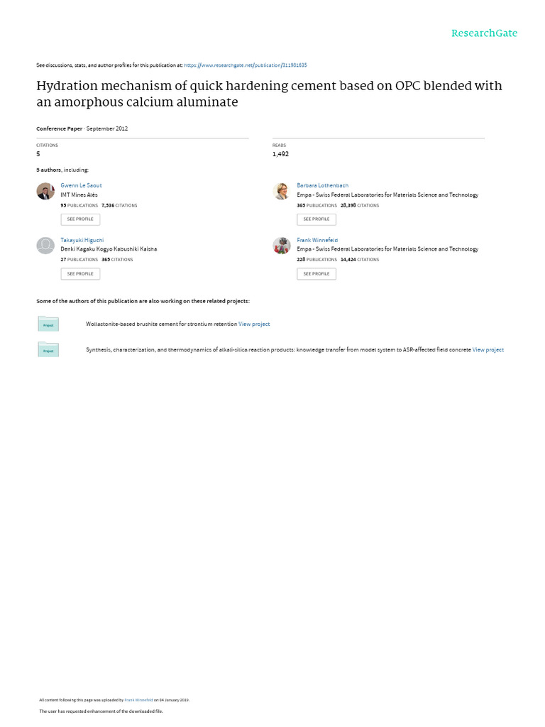 Hydration Mechanism of Quick Hardening Cement Based On OPC Blended With An Amorphous Calcium ...