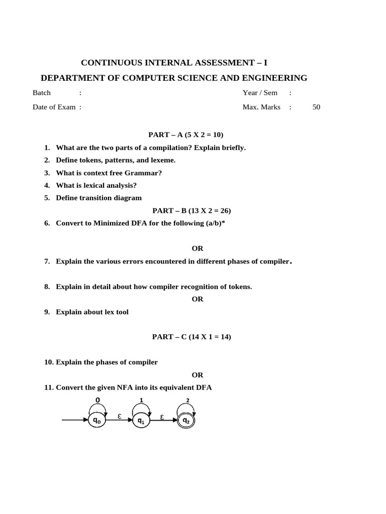 Continuous Internal Assessment - I Department of Computer Science and ...