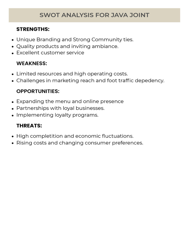 Swot Analysis For Java Joint | PDF